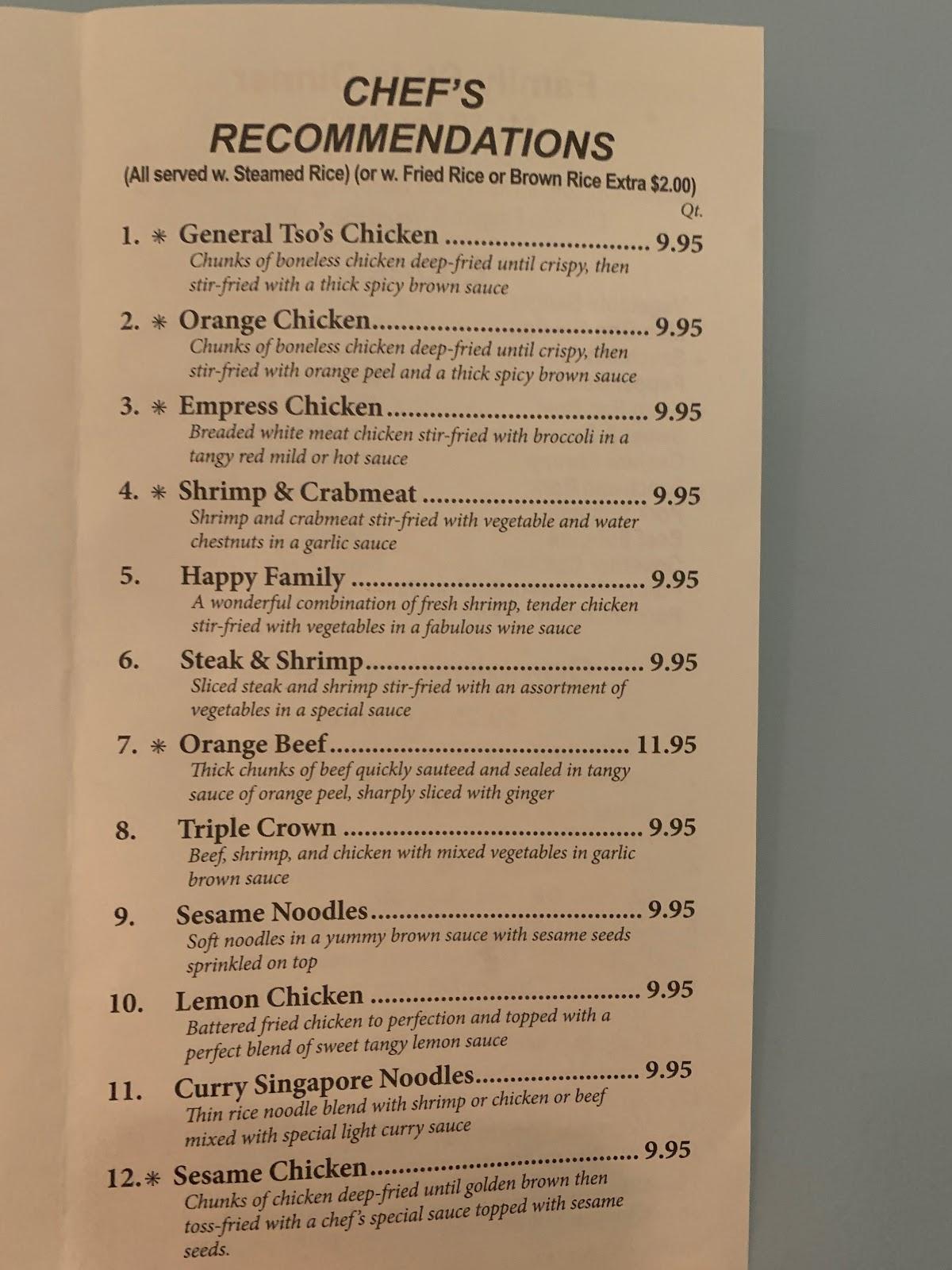 Menu at Hunan Chester restaurant, Chesterland