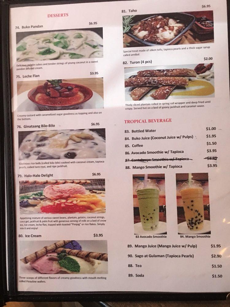 Menu at Kusina De MANILA restaurant, Des Plaines