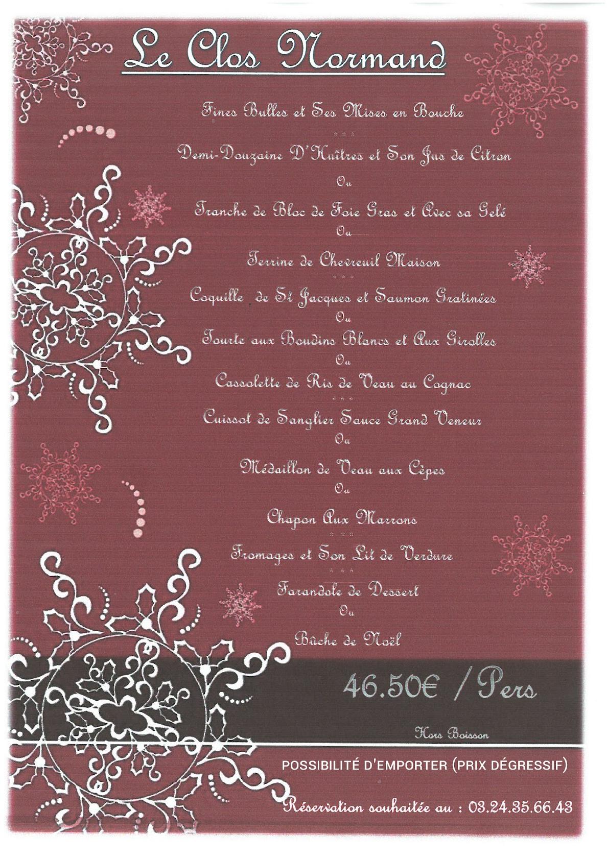 Menu au Le Clos Normand restaurant, Poix-Terron