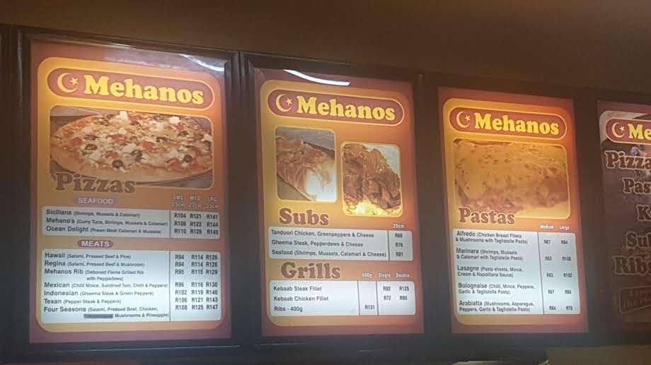 Menu at Mehanos Pizza restaurant, Cape Town, 1 Albert Rd