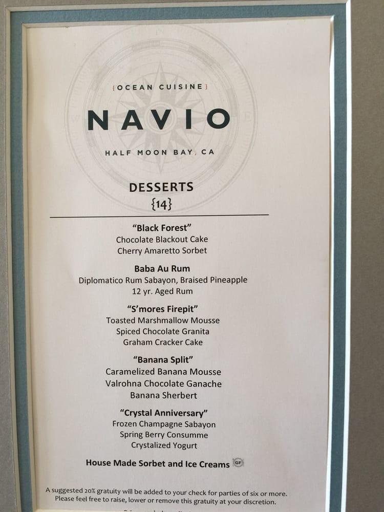 Menu at Navio restaurant, Half Moon Bay