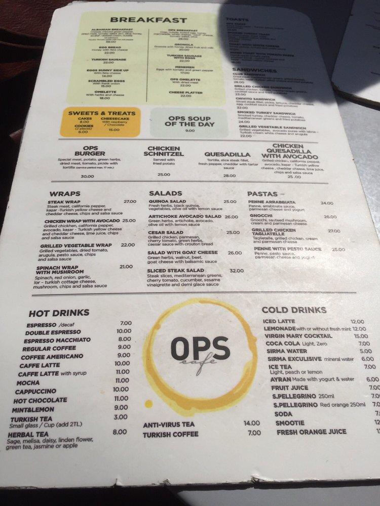 Menu at OPS CAFE KARAKOY, Istanbul