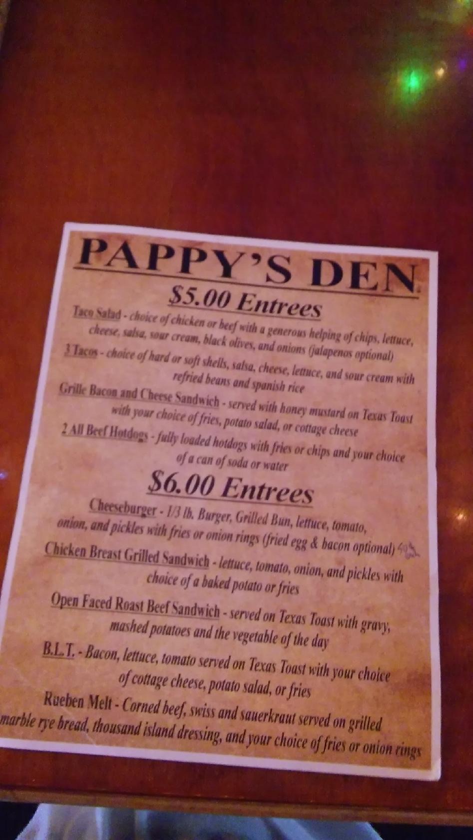 Menu at Pappy's Den pub & bar, Independence