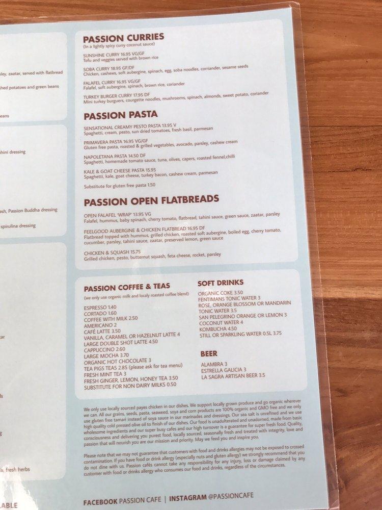 Menu at Passion Marina pub & bar, Ibiza, Edificio Mediterraneo