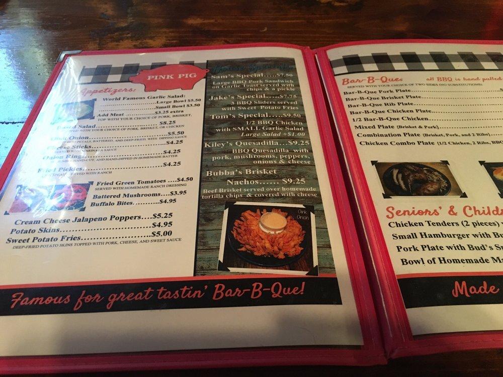 Menu at The Pink Pig BBQ, Cherry Log, 824 Cherry Log St