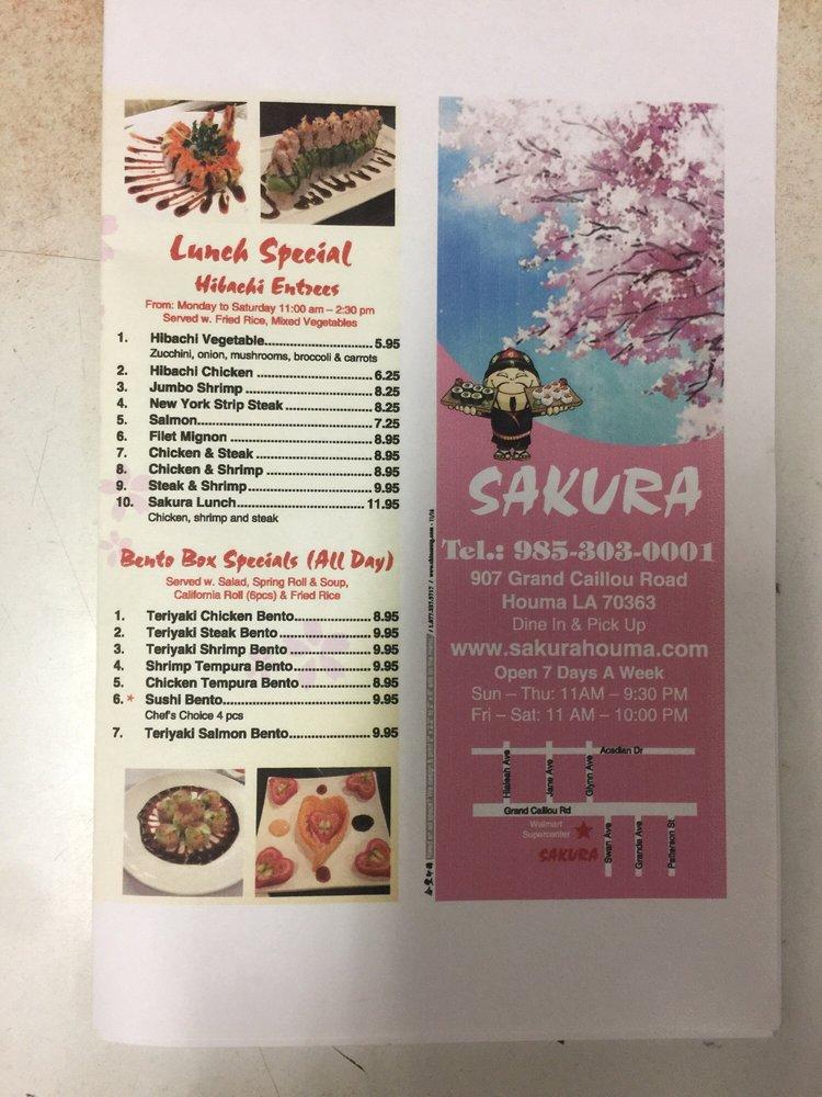 Menu at Sakura restaurant, Houma
