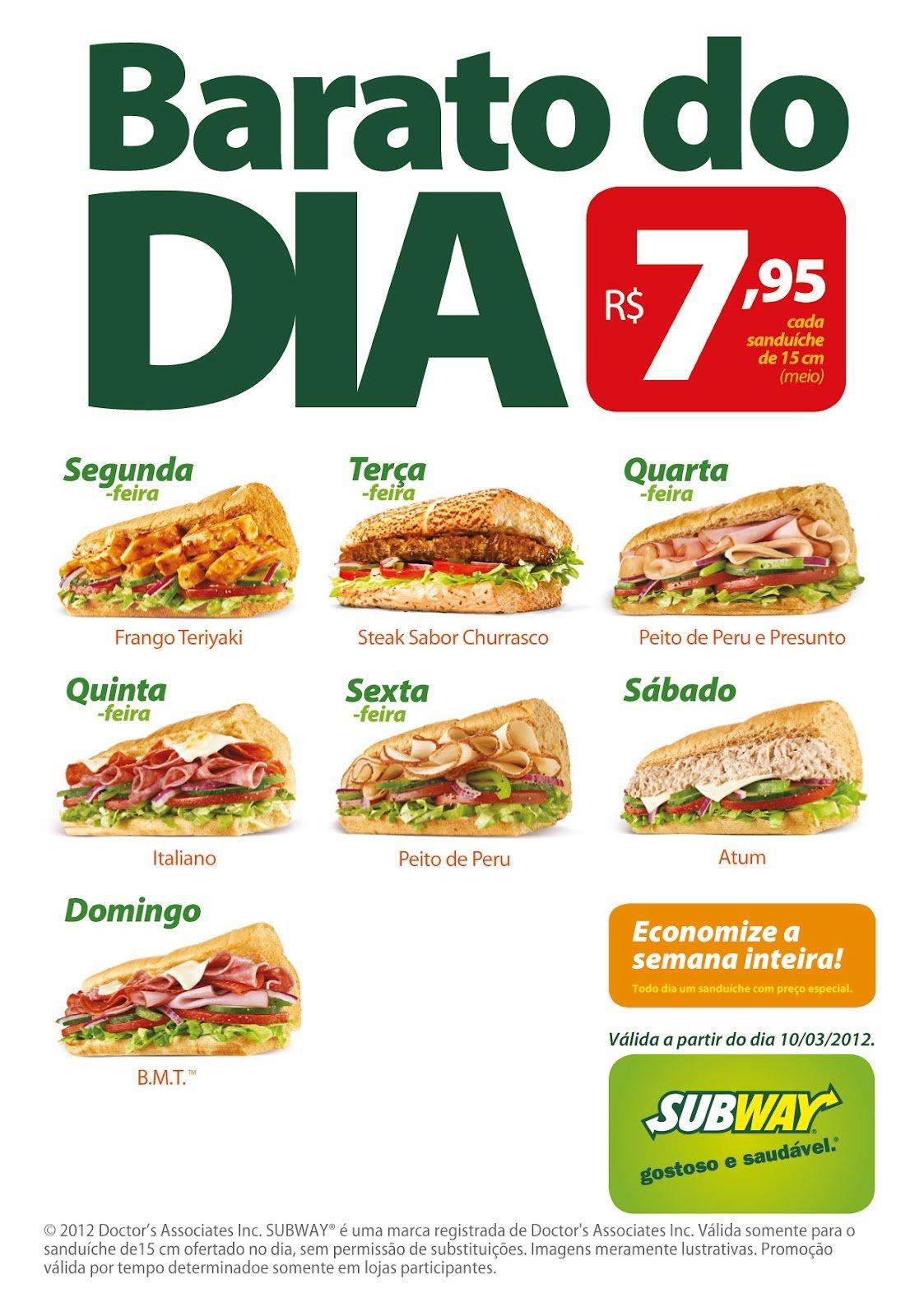 Menu em Subway restaurante, São Gonçalo, Tv. São Gonçalo