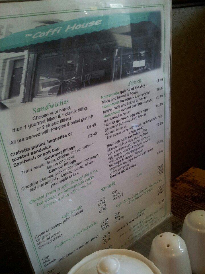 Menu at The Coffi House cafe, Cardiff, 3 Wellfield Rd