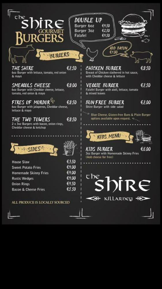 Menu at The Shire Bar & Cafe, Killarney