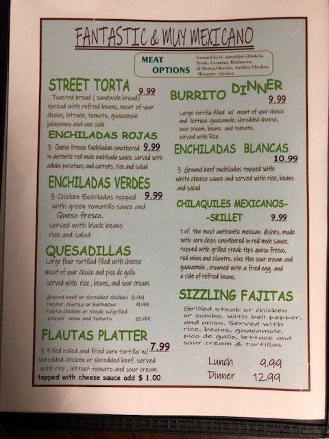 Menu at Cafe Mona, Stillwater