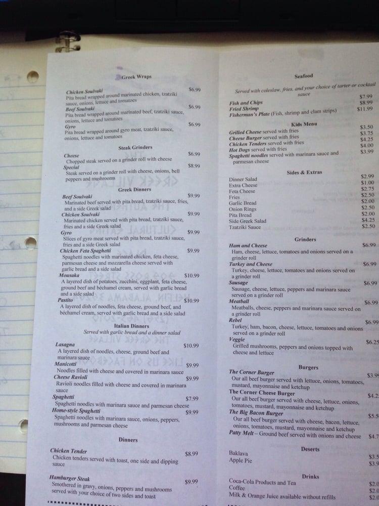 Menu at Greek Village restaurant, Heflin