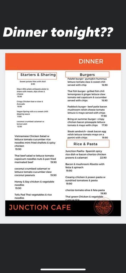Menu at Junction cafe, Tannum Sands