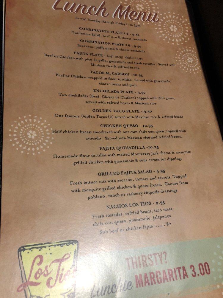 Menu at Los Tios restaurant, Houston, Westheimer Rd