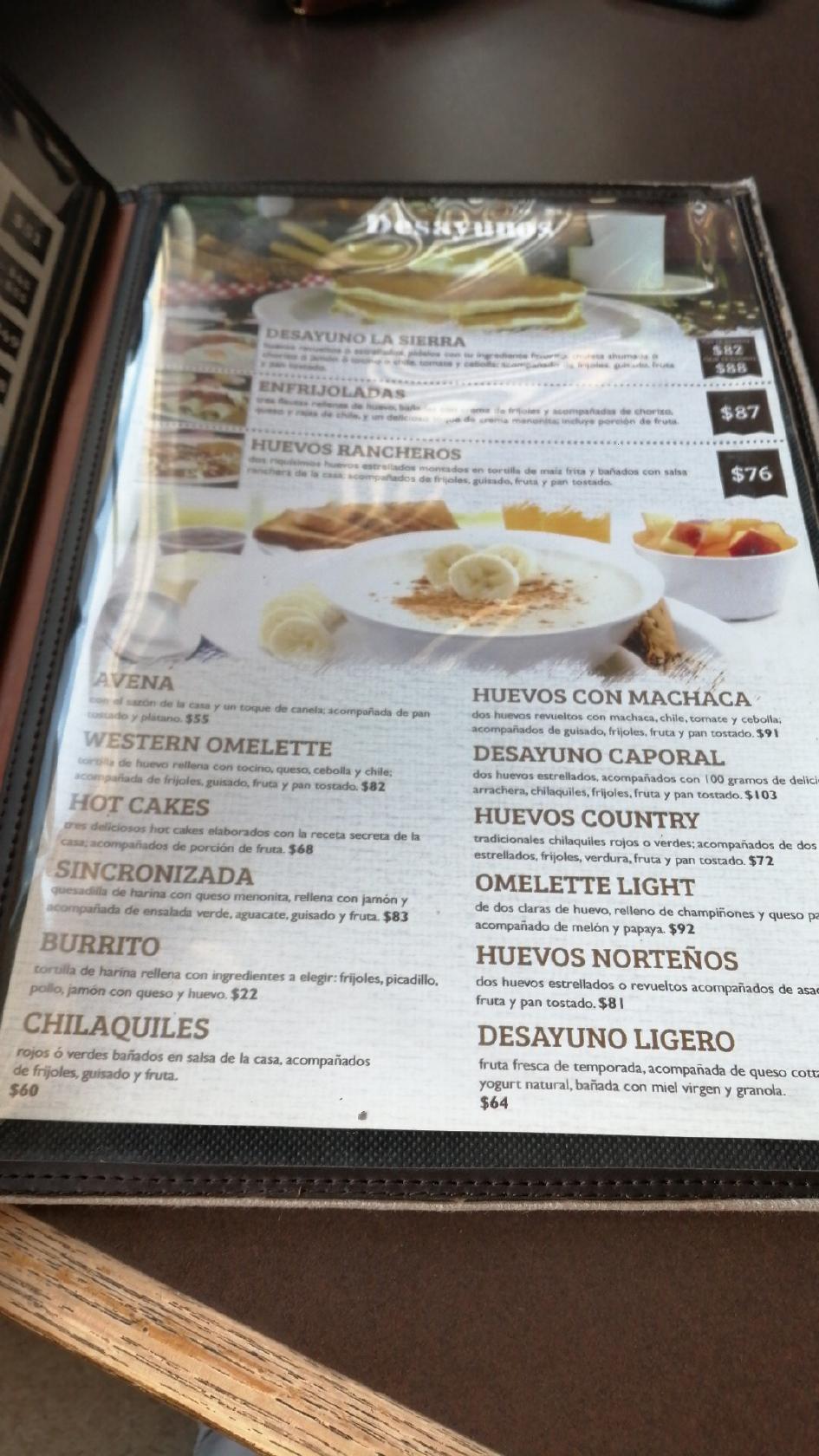 Menu at PIZZERÍA LA SIERRA, Villa Ahumada