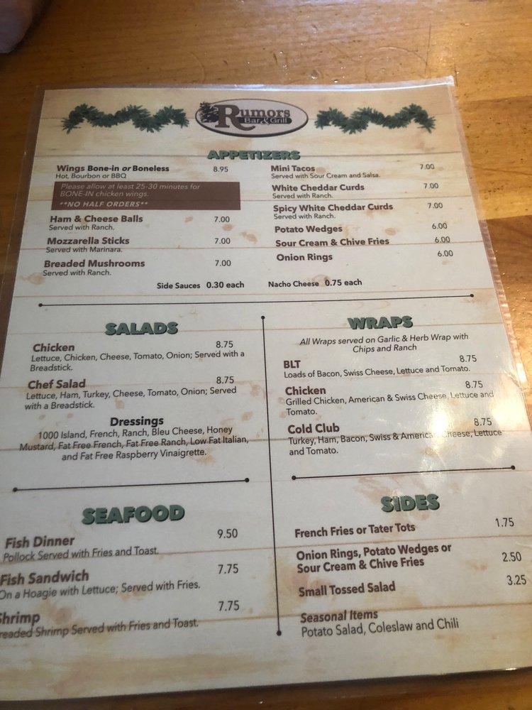 Menu at Rumors Bar & Grill, Rice, Hemlock Rd NW