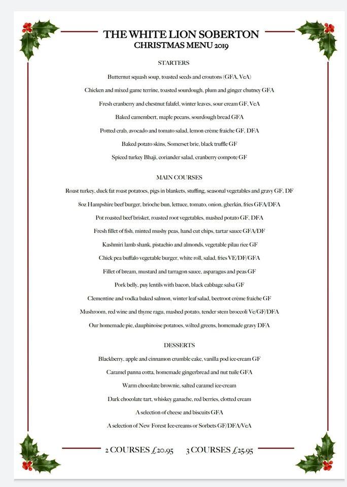 Menu at The White Lion pub & bar, Soberton
