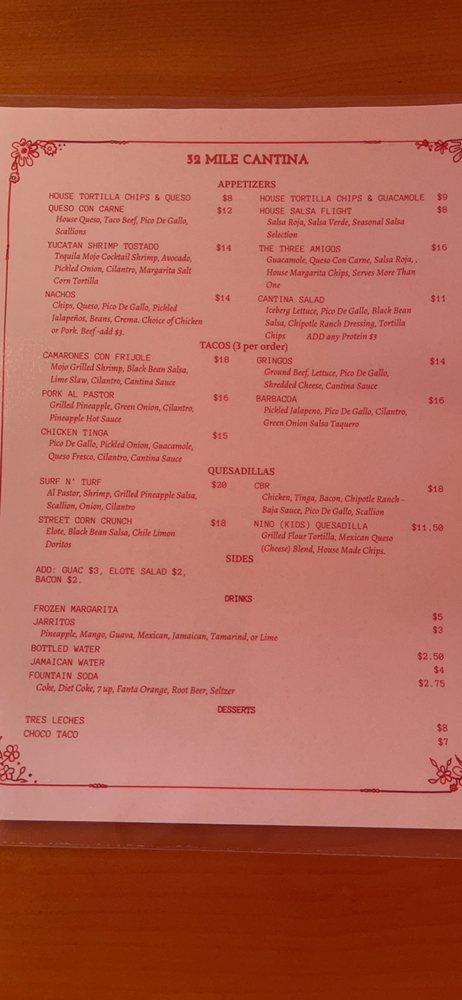 Menu at Cantina 32 restaurant, Bolton