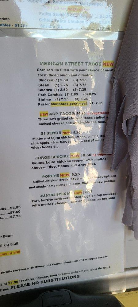 Menu at El Rios Mexican Cafe, Dawsonville