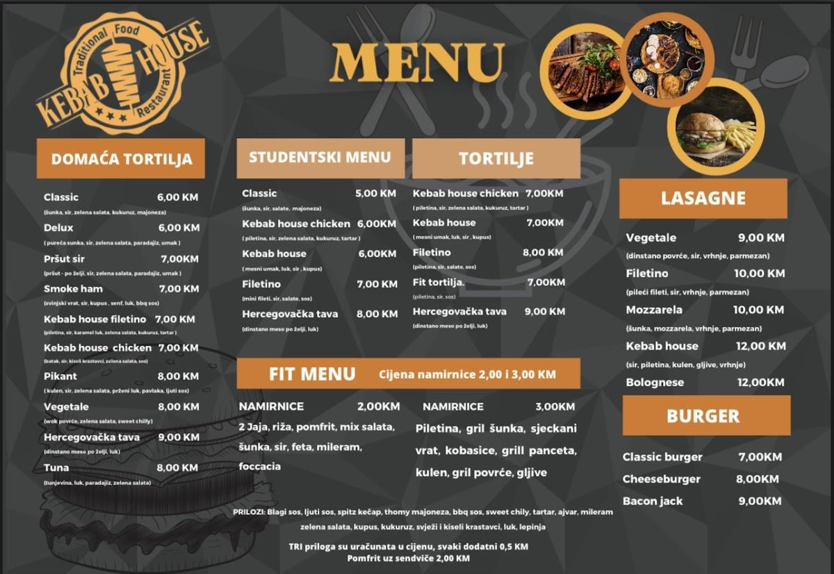 Menu at Little House restaurant, Mostar