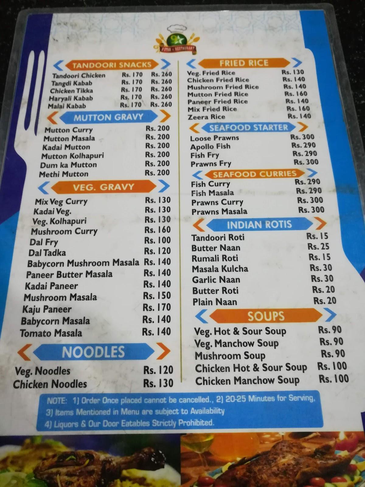 Menu at Mr. Food Court, Hyderabad