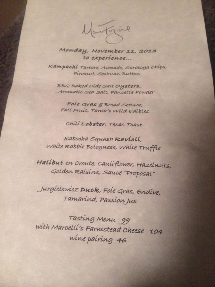 Menu at Marc Forgione restaurant, New York City