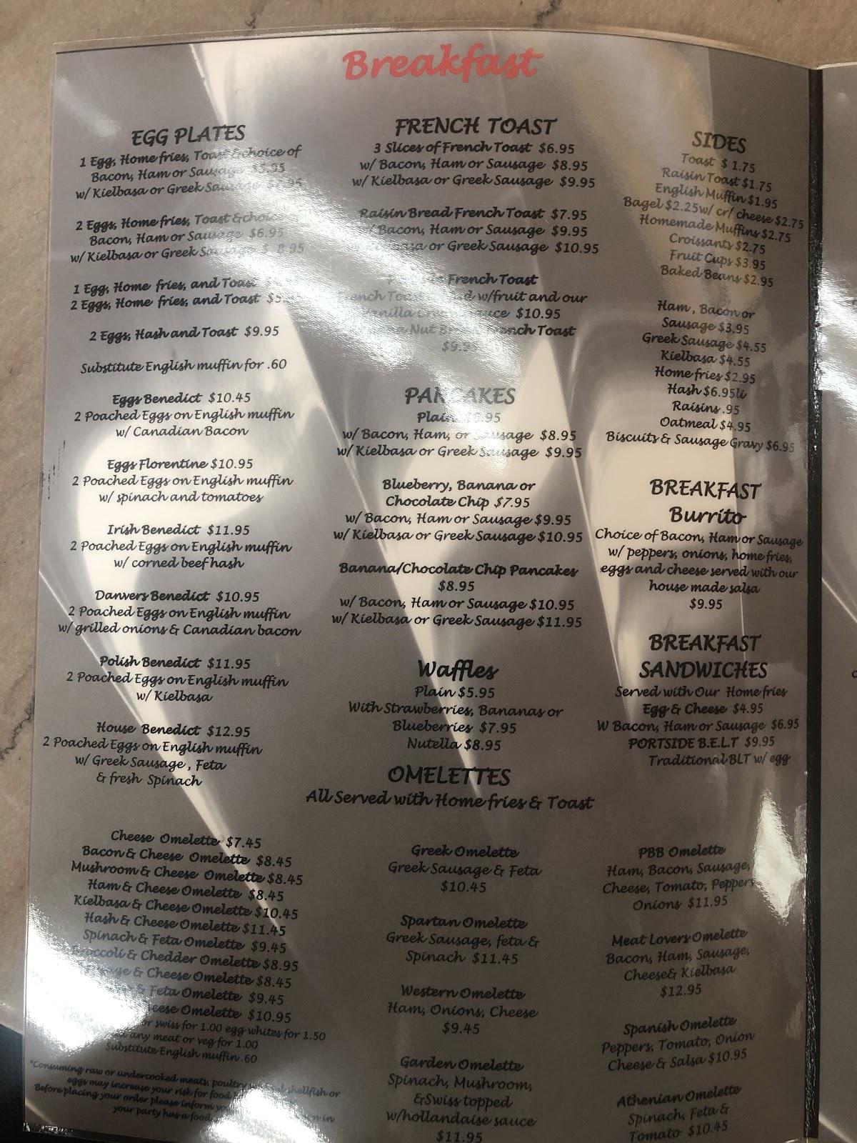 Menu at Portside Diner restaurant, Danvers