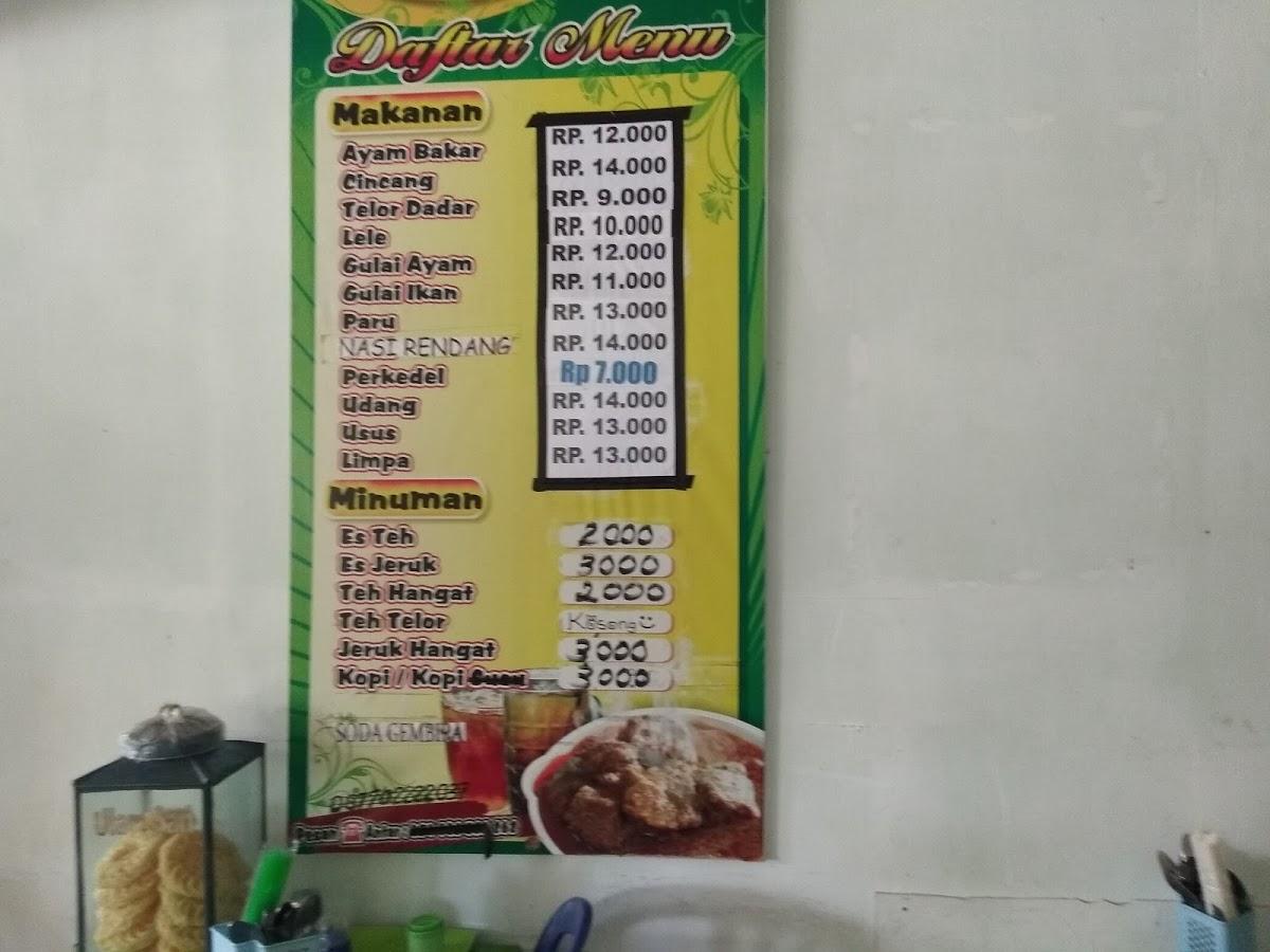 Menu at R.M Saiyo Jaya Masakan Padang restaurant, Pacitan