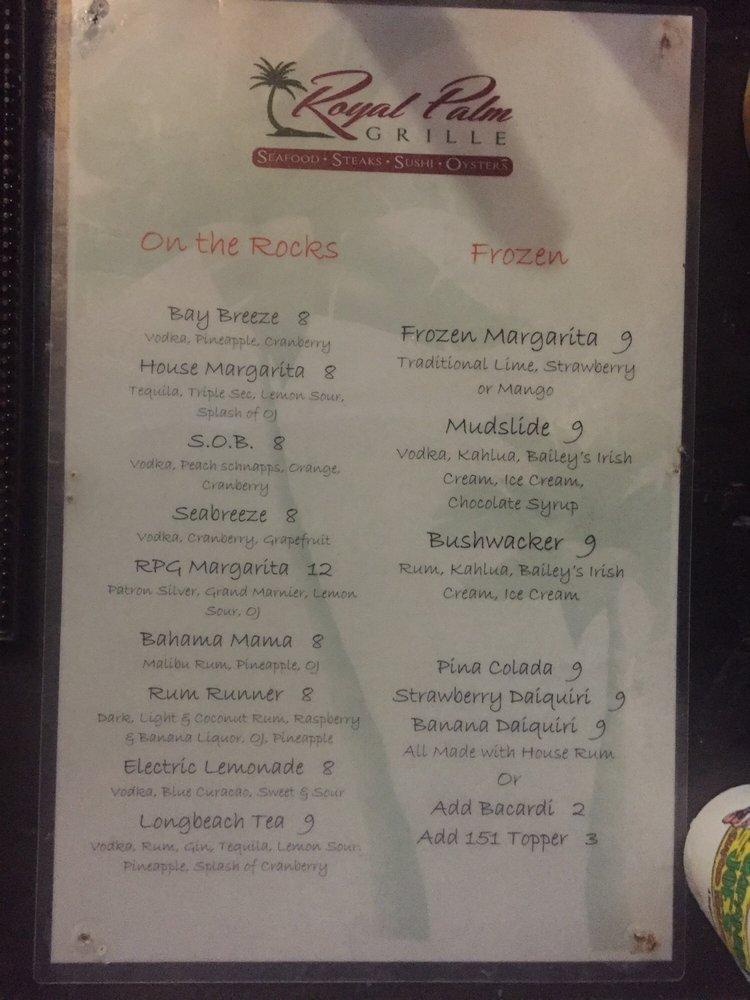 Menu at Royal Palm Grille restaurant, Miramar Beach