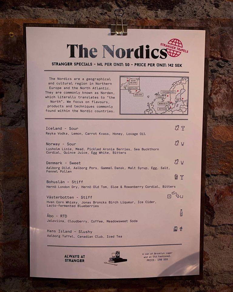 Menu at Stranger pub & bar, Gothenburg