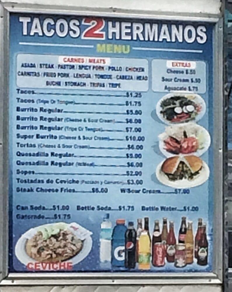 Menu at Tacos Dos Hermanos restaurant, Vallejo
