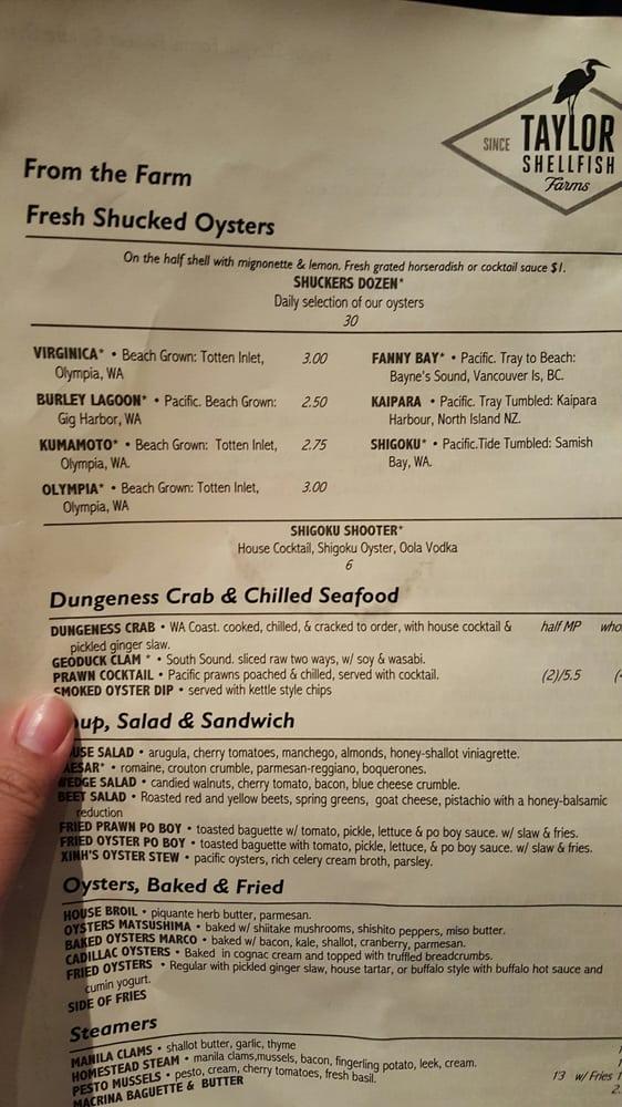 Menu at Taylor Shellfish Oyster Bar, Seattle, 410 Occidental Ave S