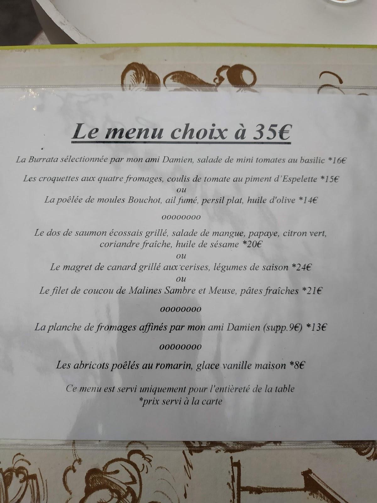 Menu at Tout Simplement, Dinant