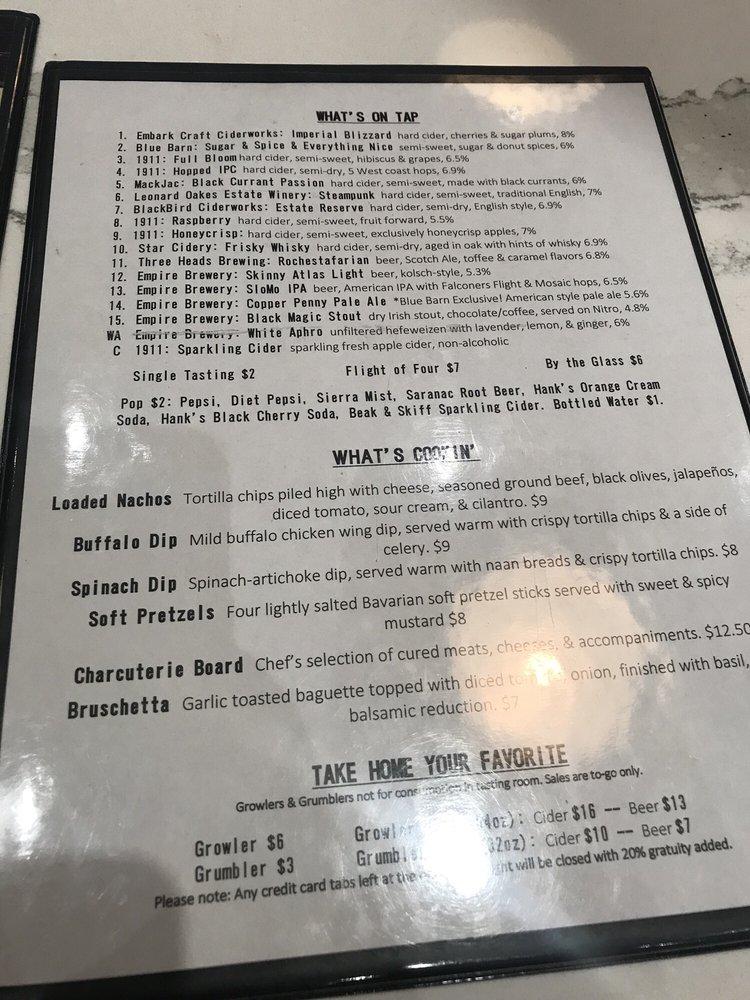 Menu at Blue Barn Cidery, Hilton