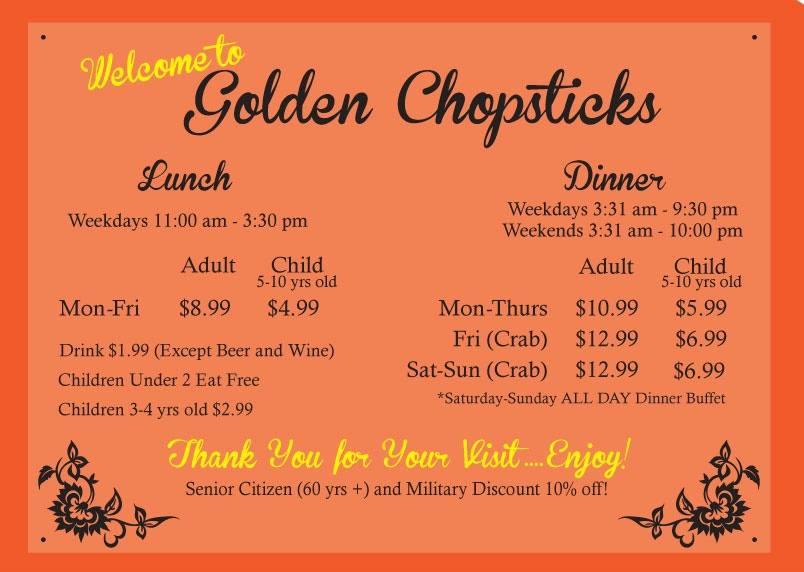 Menu at Golden Chopsticks restaurant, Abilene