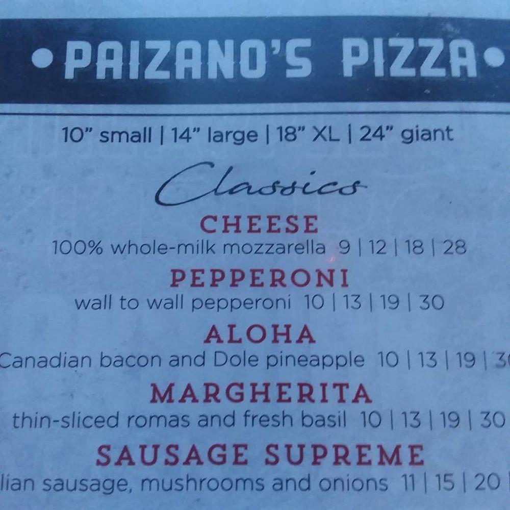 Menu at Paizano's Pizza pub & bar, Baker City