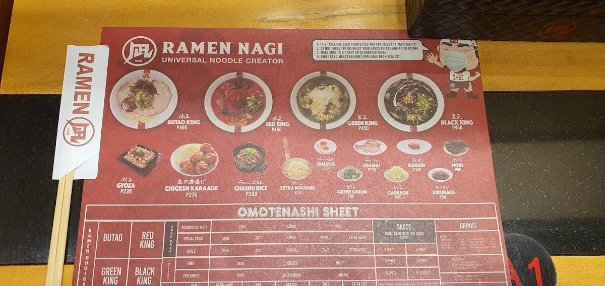 Menu at Ramen Nagi restaurant, Muntinlupa, C2FH+R84