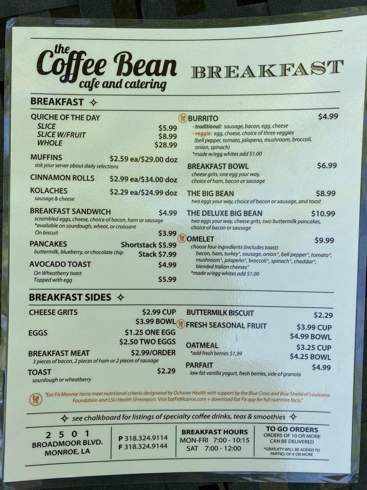 Menu at The Coffee Bean cafe, Monroe