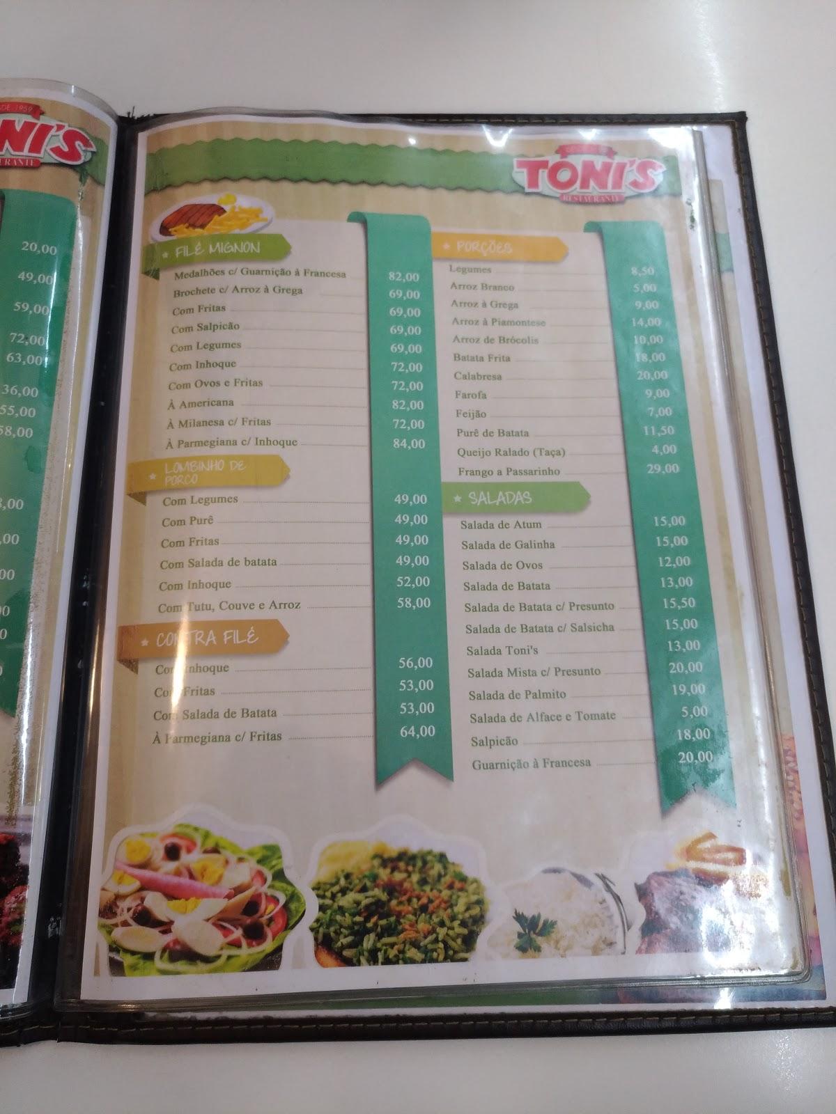 Menu em Toni's Restaurante, Petrópolis, Rua do Imperador