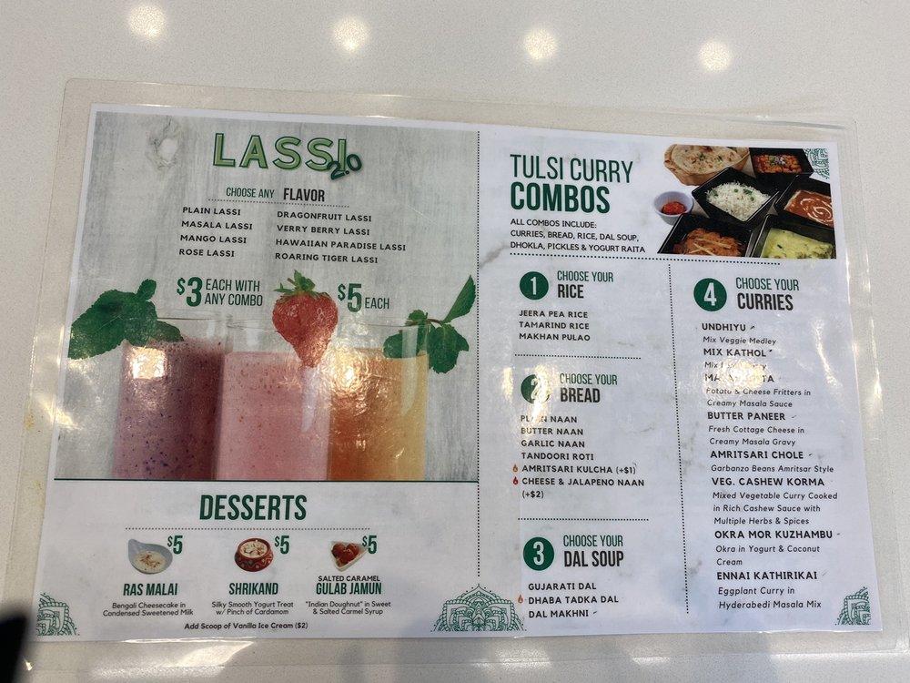 Menu at Tulsi Indian Eatery (Northridge) restaurant, Los Angeles