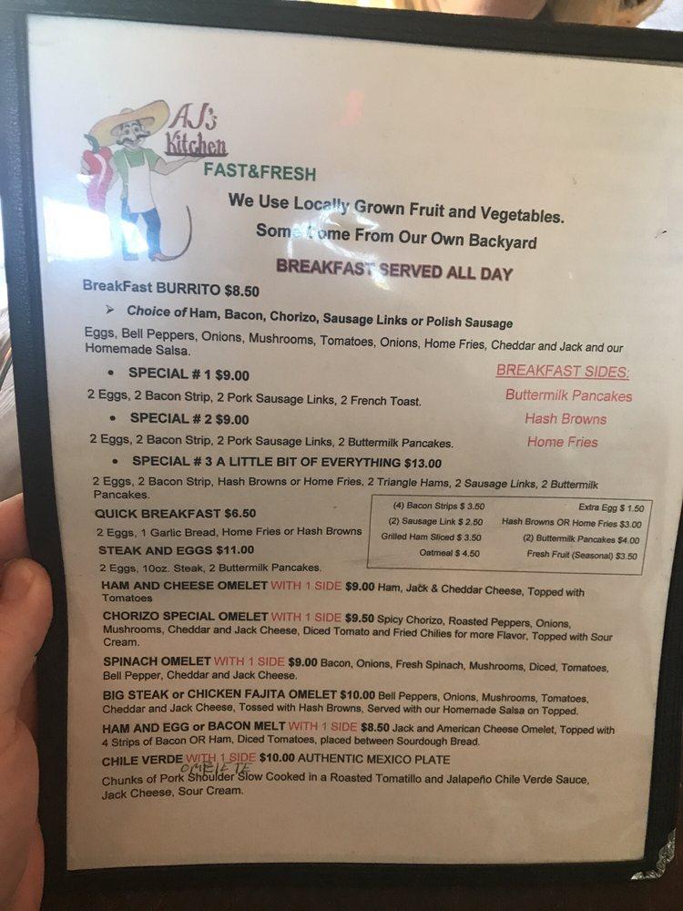 Menu at Aj's Kitchen restaurant, Atascadero