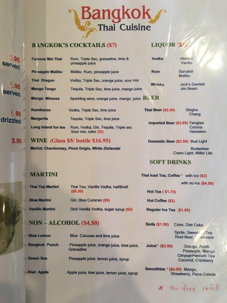 Menu at Bangkok Thai Cuisine restaurant, Dover