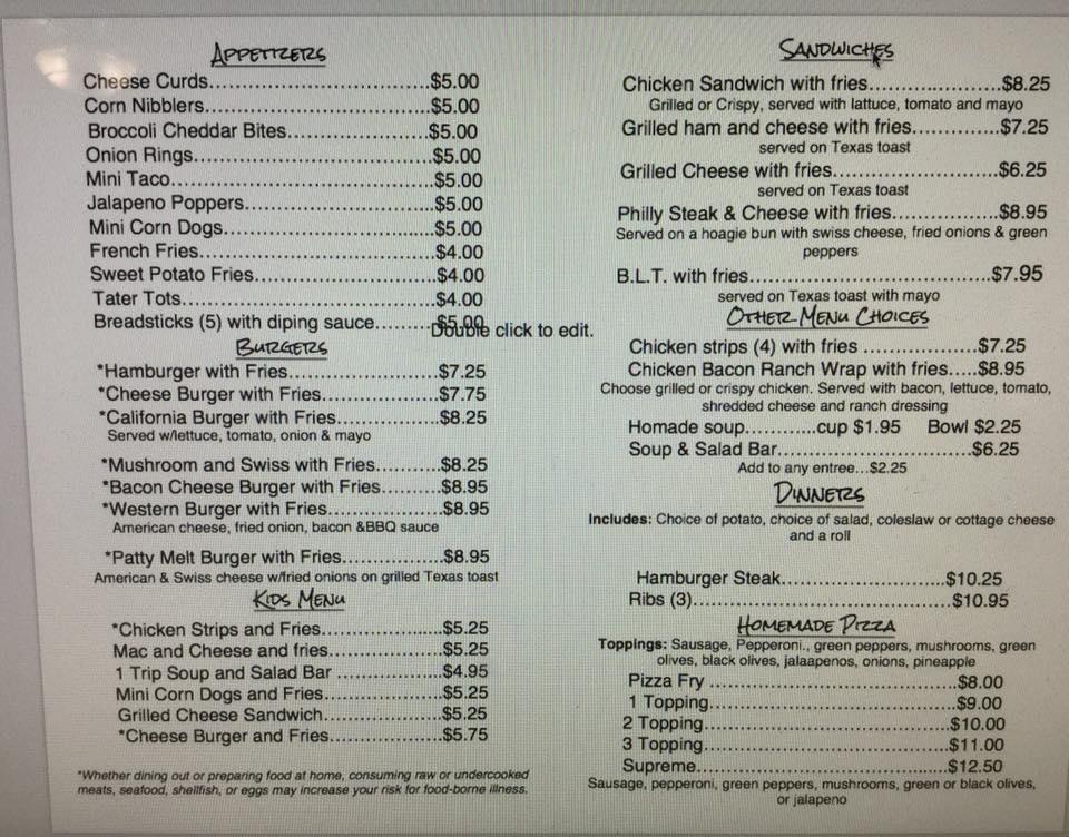 Menu at Bird's Place pub & bar, Ridgeland