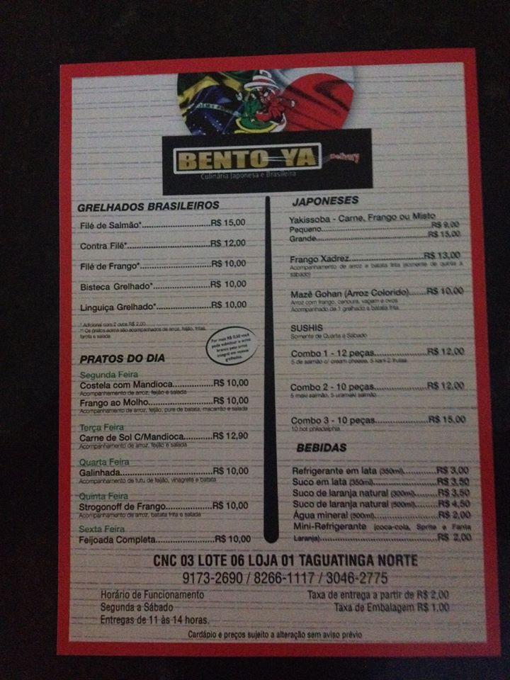 Menu at Casa De Marmitas Bento Ya restaurant, Brasília