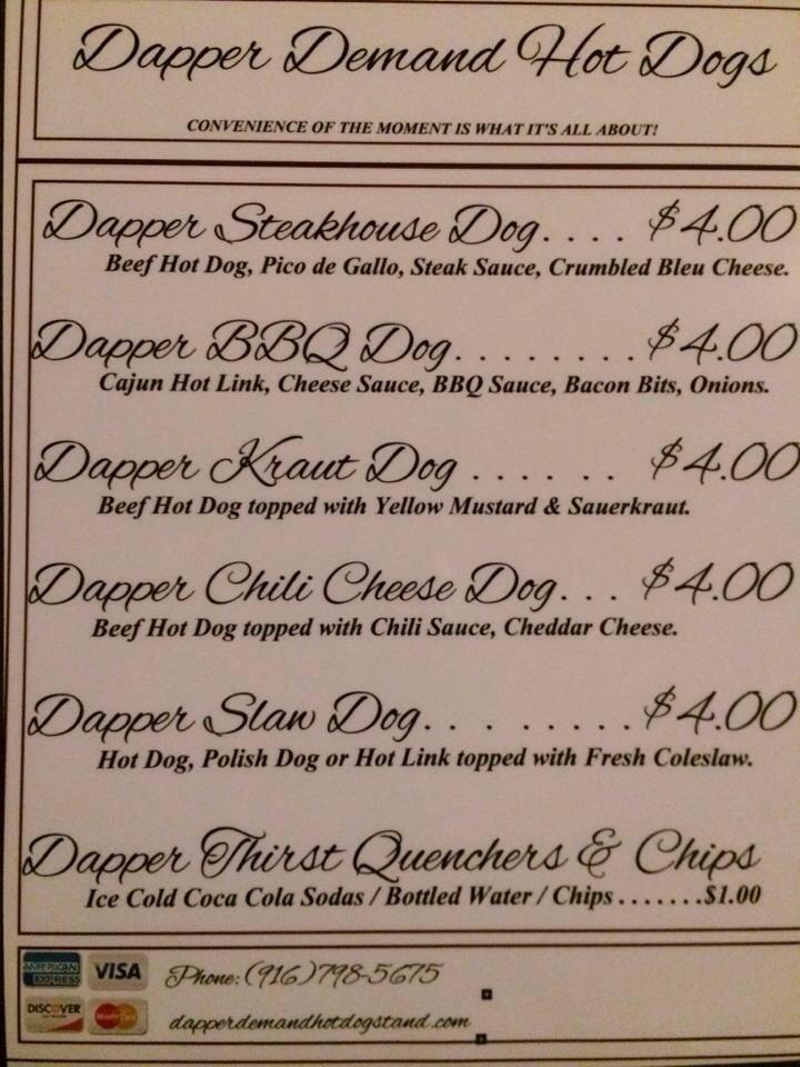Menu at Dapper Demand Hot Dog Stand, Sacramento, Downtown