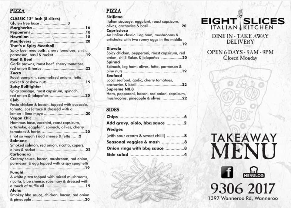 Menu at Eight Slices Italian Kitchen restaurant, Tapping