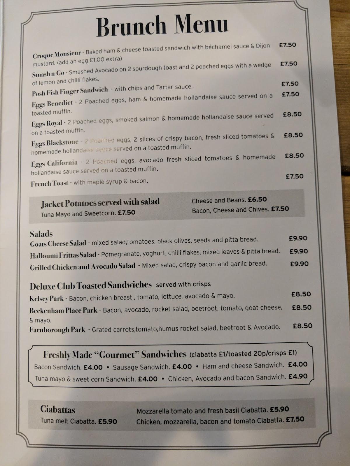 Menu at Em’s Kitchen restaurant, Beckenham