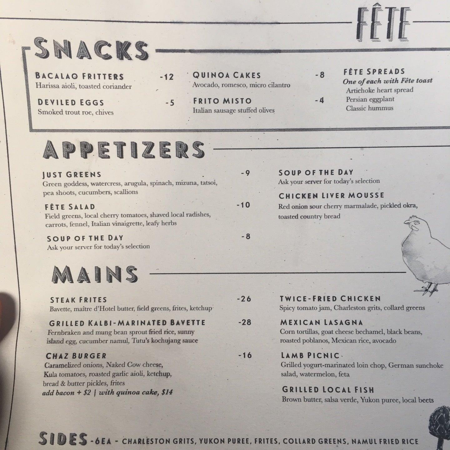Menu at Fête pub & bar, Honolulu