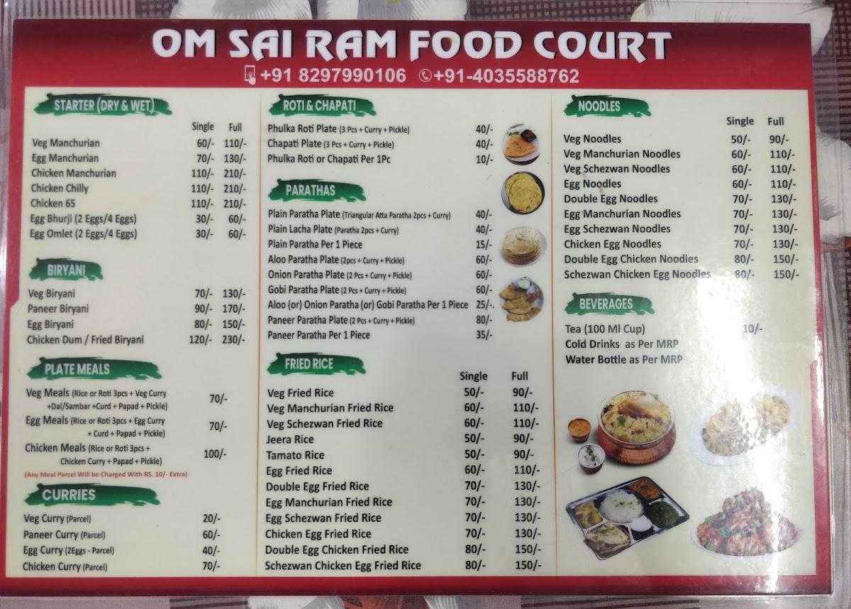 Menu at Om Sairam Food Court, Hyderabad