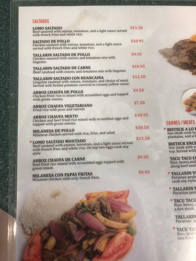 Menu at Peru Chicken restaurant, Las Vegas, E Tropicana Ave