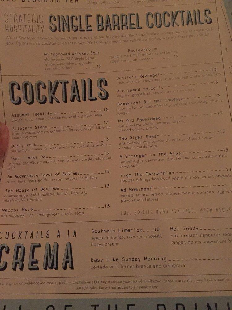 Menu at Pinewood club, Nashville